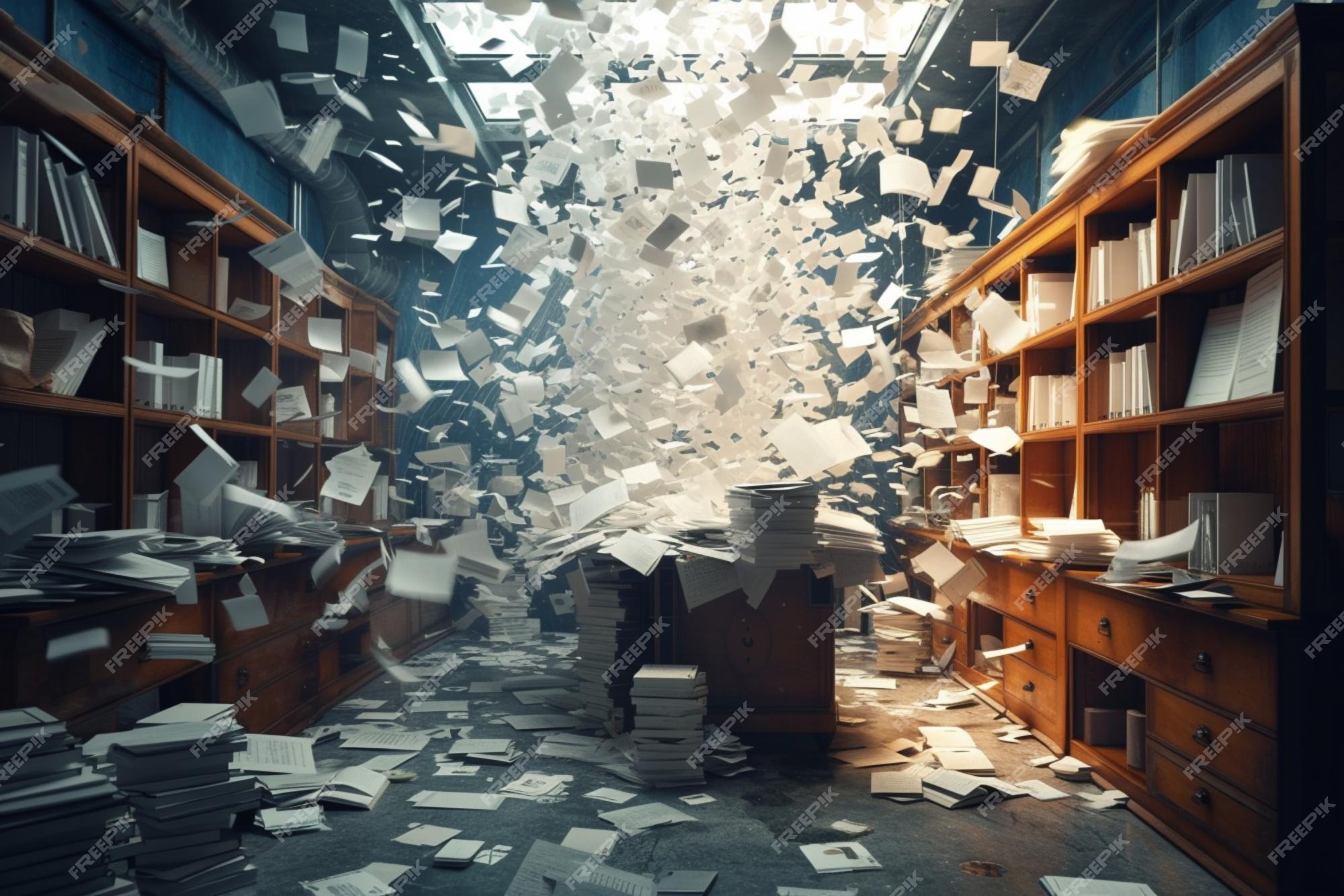 Premium Photo | Office clutter Documents flying over a chaotic ... Premium Photo | Office clutter Documents flying over a chaotic ...