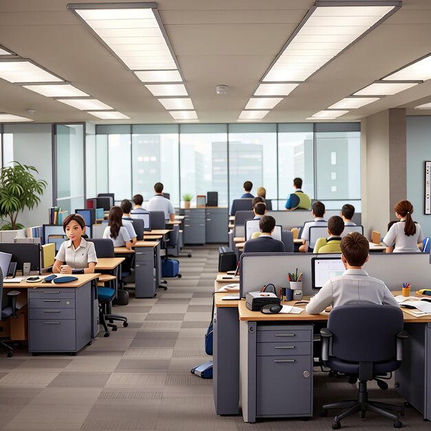 Premium AI Image | Office workers sitting at desks Premium AI Image | Office workers sitting at desks