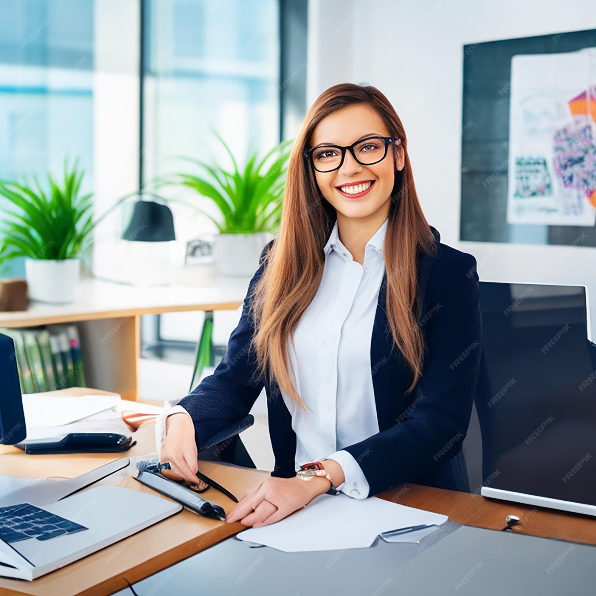 Premium Ai Image Office Working Girl Smiling Beautiful And Cute Model