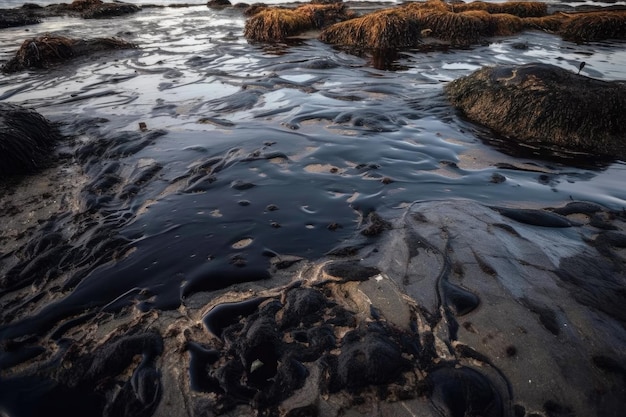 Premium AI Image | Oil spill blanketed the seabed with signs of marine ... Premium AI Image | Oil spill blanketed the seabed with signs of marine ...