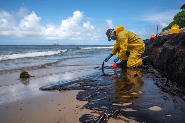 Premium AI Image | Oil spill blanketed the seabed with signs of marine ... Premium AI Image | Oil spill blanketed the seabed with signs of marine ...