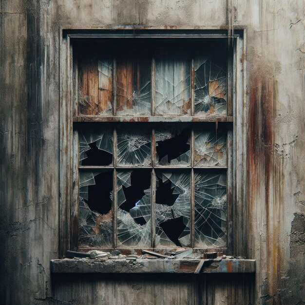 Premium Photo | Old broken window on the facade Premium Photo | Old broken window on the facade