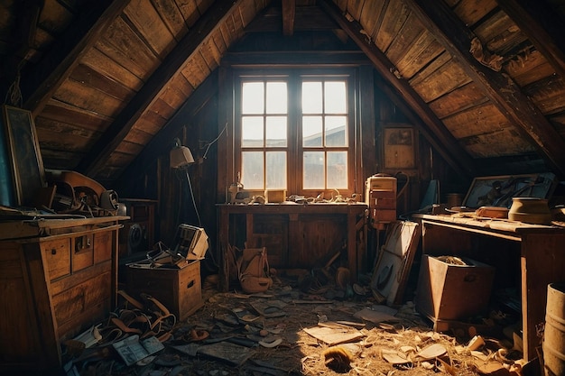 Old dusty attic filled with forgotten items | Premium AI-generated image Old dusty attic filled with forgotten items | Premium AI-generated image