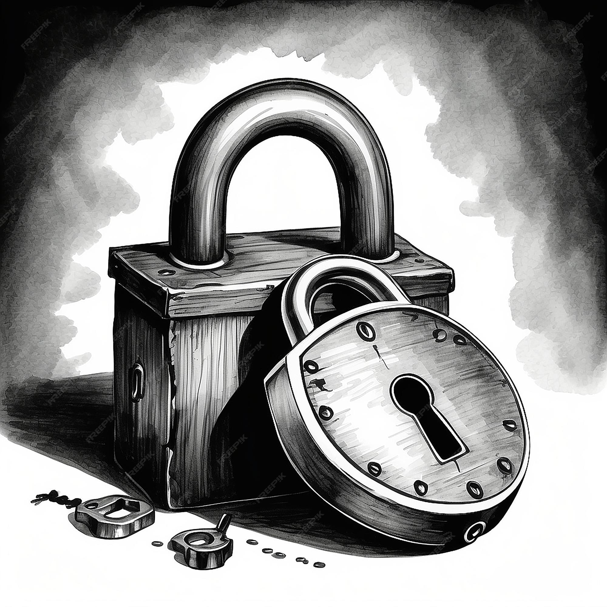 Premium Photo | Old lock and key ink black and white drawing Premium Photo | Old lock and key ink black and white drawing