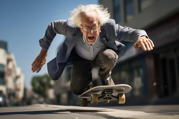 Premium Photo Old Man Riding A Skateboard On A City Street