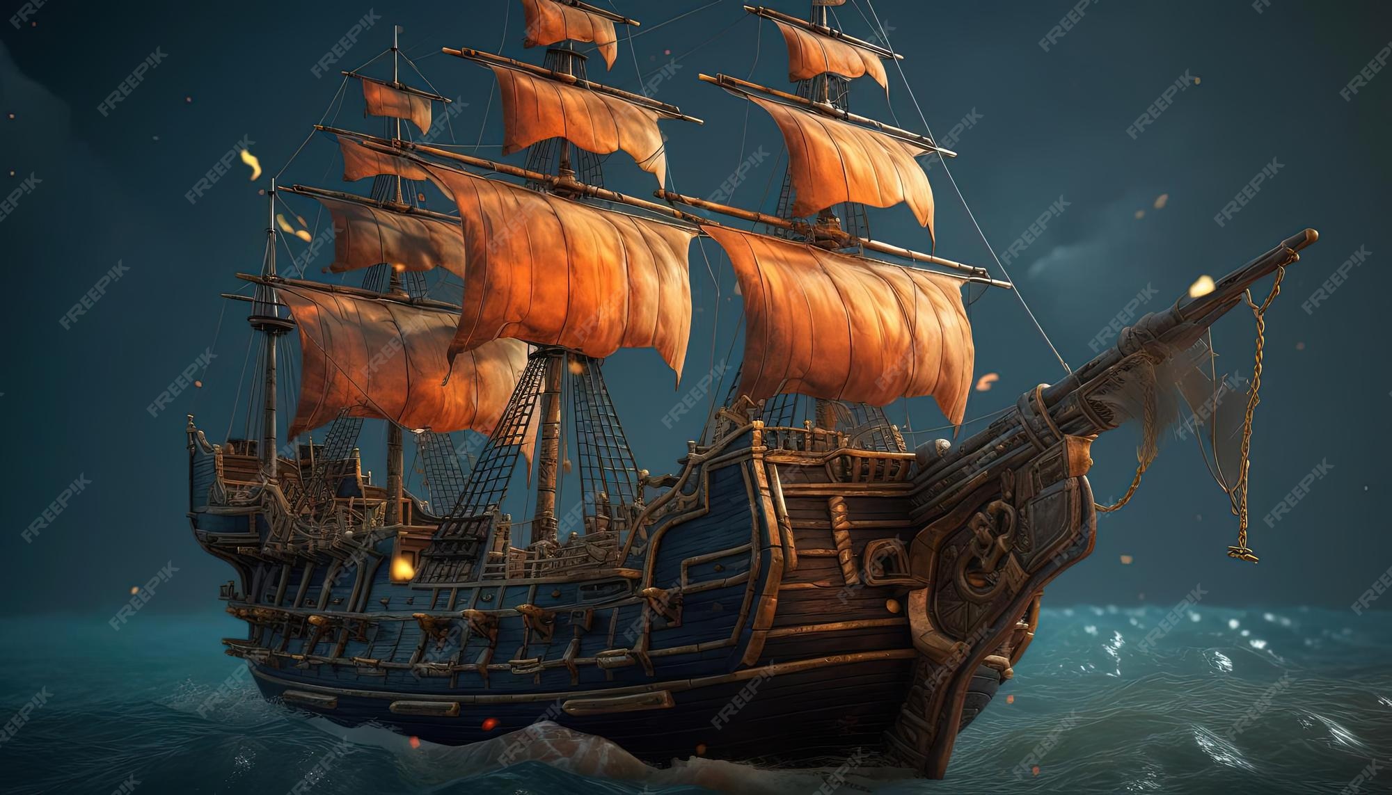 Premium Ai Image An Old Pirate Ship Standing In Deep Blue Water