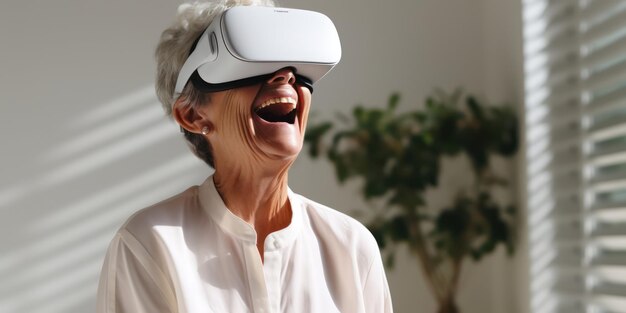 Premium AI Image | Old Woman Embracing VR Technology Premium AI Image | Old Woman Embracing VR Technology
