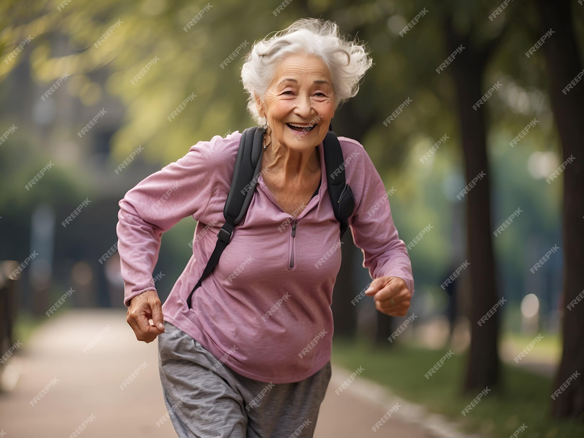 Premium Photo Old Woman Grandmother Exercising Running Gym Healthy Ageing