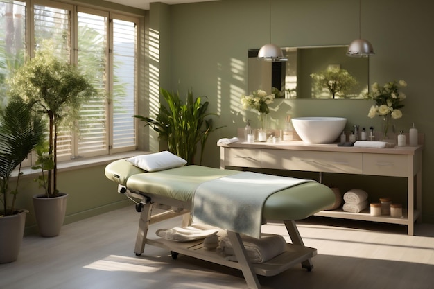 Premium Photo Olive Green Interior Of Beautiful Relaxing Spa Area In A Bright Room With A