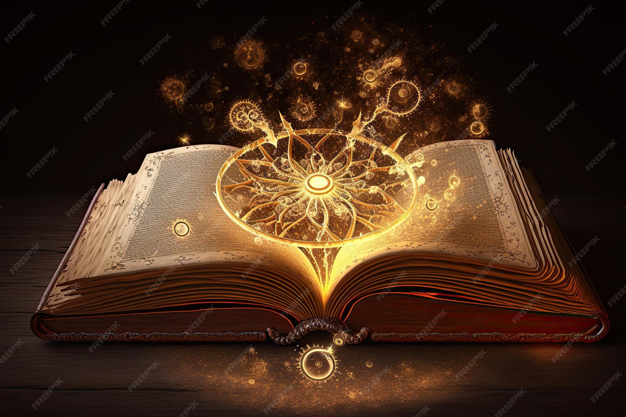 Premium AI Image | Open magical book with glowing lights over pages on ... Premium AI Image | Open magical book with glowing lights over pages on ...