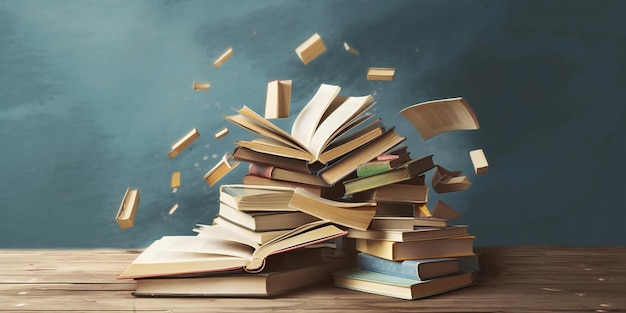 Premium AI Image | Opened Book on a pile of books Back to school Premium AI Image | Opened Book on a pile of books Back to school