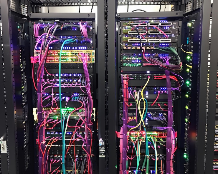 Optimized data center configuration with organized cabling switch array ...