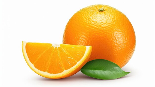 Premium Ai Image Orange Fruit Cut In Half And Green Leaves Isolated On A White Background