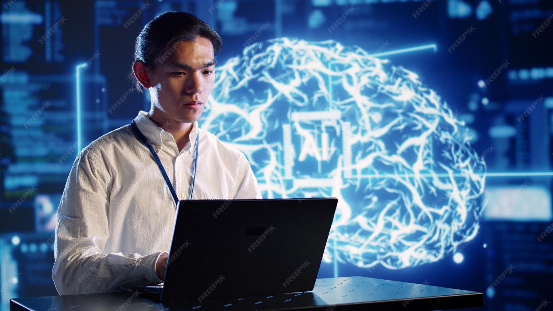Premium Photo | Organized engineer in high tech facility uses artificial intelligence computing ...