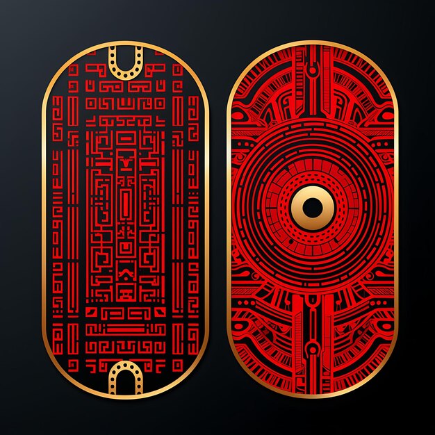 Premium AI Image | Oval Aztec Pattern Tag Card Fiery Red and Gold Color ... Premium AI Image | Oval Aztec Pattern Tag Card Fiery Red and Gold Color ...