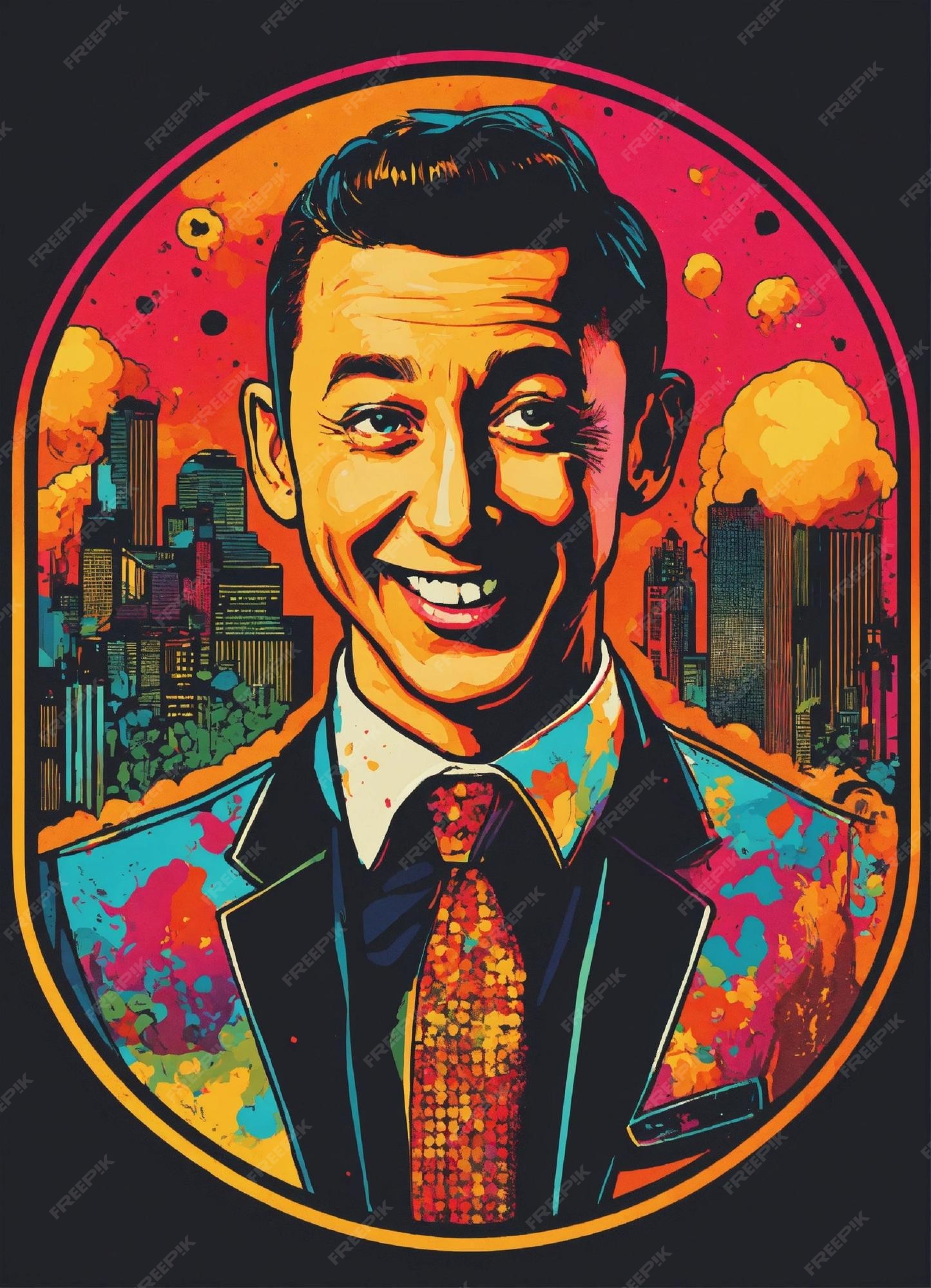 Premium Photo Oval Sticker Graphic Design T Shirt Flat Design Pee Wee Herman Laughing Colorful