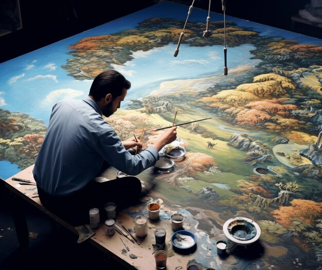 Premium AI Image | A painter creating a work of art Premium AI Image | A painter creating a work of art
