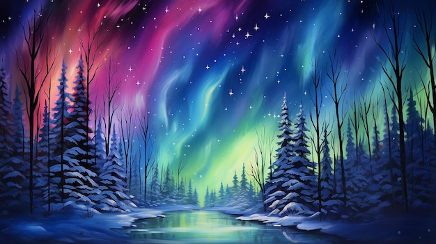 Premium AI Image | Painting Aurora Borealis Aurora Polaris Premium AI Image | Painting Aurora Borealis Aurora Polaris
