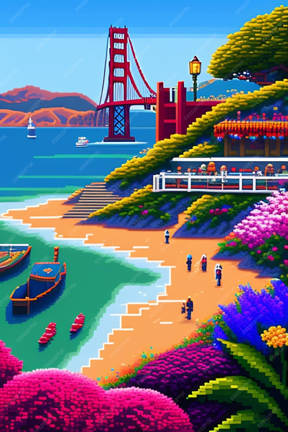 Premium AI Image | A painting of a bridge and a bridge with a bridge in ... Premium AI Image | A painting of a bridge and a bridge with a bridge in ...