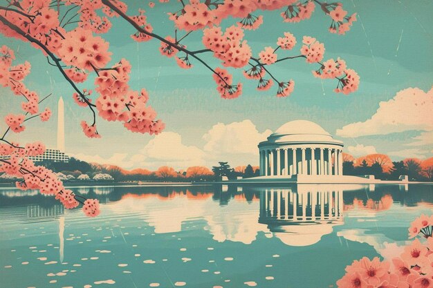 Premium Photo | A painting of a cherry blossomed tree in front of a lake Premium Photo | A painting of a cherry blossomed tree in front of a lake