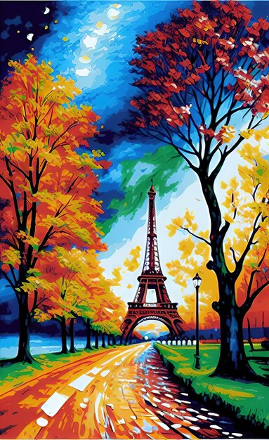 Premium AI Image | A painting of a eiffel tower in autumn Premium AI Image | A painting of a eiffel tower in autumn