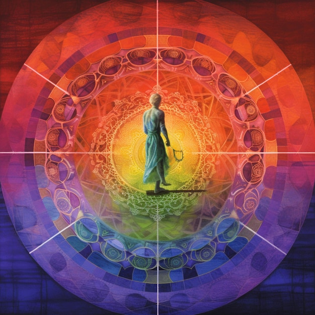 Premium AI Image | Painting of a man standing in front of a colorful ... Premium AI Image | Painting of a man standing in front of a colorful ...