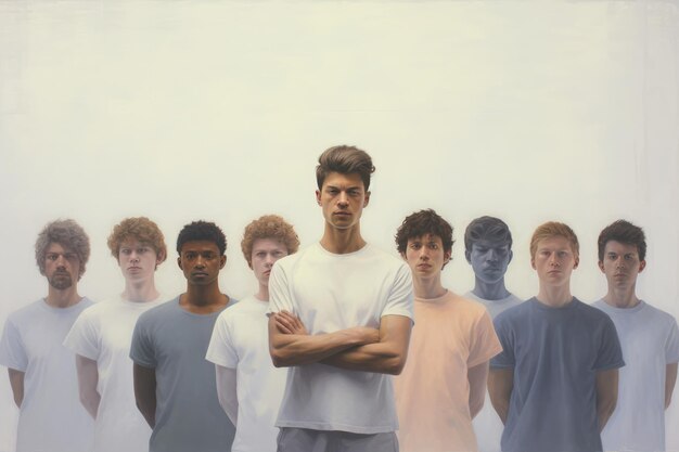 Premium AI Image | A painting of a man standing in front of a group of men. Premium AI Image | A painting of a man standing in front of a group of men.