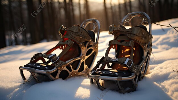 Premium AI Image | A pair of snowshoes with crampons Premium AI Image | A pair of snowshoes with crampons
