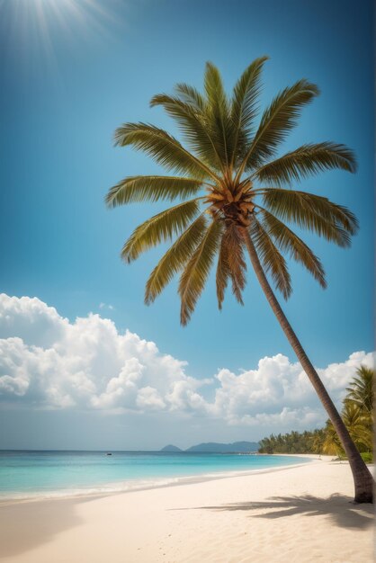 Premium Photo | A palm tree sways on a tropical beach against a backdrop Premium Photo | A palm tree sways on a tropical beach against a backdrop