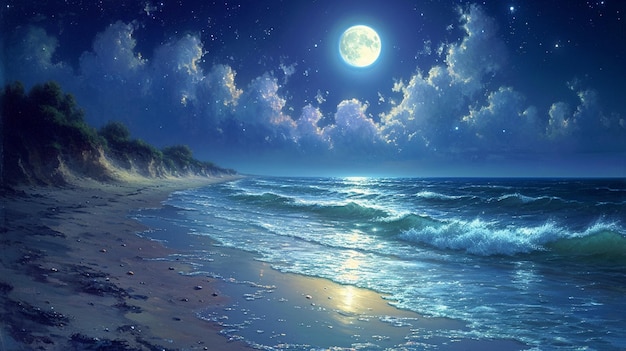 Premium Photo | Panoramic scene of a moonlit in an abstract representation Premium Photo | Panoramic scene of a moonlit in an abstract representation