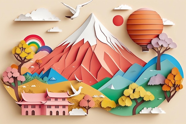 Premium AI Image | Paper cut out of a mountain with a mountain in the ... Premium AI Image | Paper cut out of a mountain with a mountain in the ...