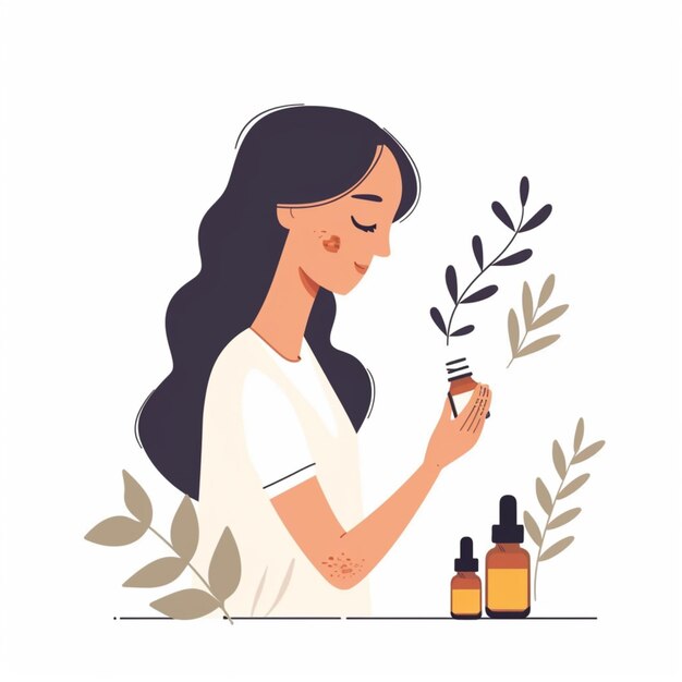 Pastel Colored Minimalist Illustration Of A Woman Testing Essential Oils Premium Ai Generated