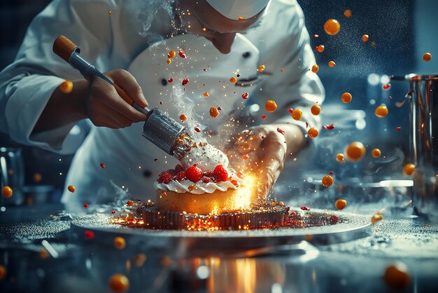 Pastry Chef Creating an AvantGarde Dessert | Premium AI-generated image Pastry Chef Creating an AvantGarde Dessert | Premium AI-generated image