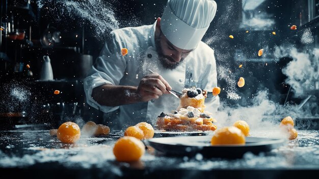 Pastry Chef Creating an AvantGarde Dessert | Premium AI-generated image Pastry Chef Creating an AvantGarde Dessert | Premium AI-generated image