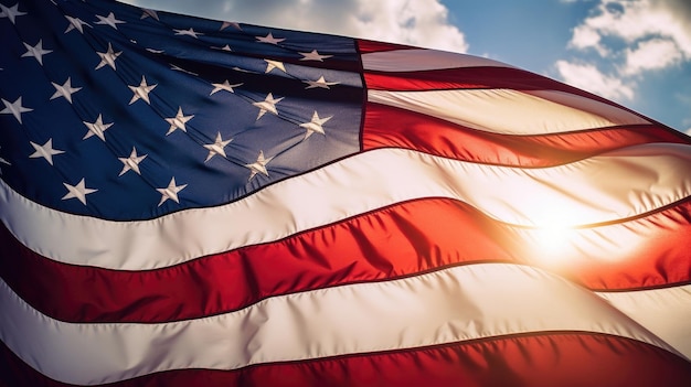 Premium AI Image | Patriotic American Flag Glows in Sunlight Premium AI Image | Patriotic American Flag Glows in Sunlight
