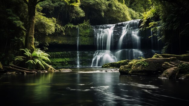Premium Photo | Peaceful waterfall and greenery in natural environment Premium Photo | Peaceful waterfall and greenery in natural environment