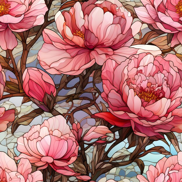 Premium AI Image | Peony Seamless background Pattern Premium AI Image | Peony Seamless background Pattern