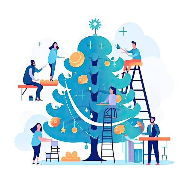 Premium Ai Image People Decorating A Christmas Tree With Gold Coins
