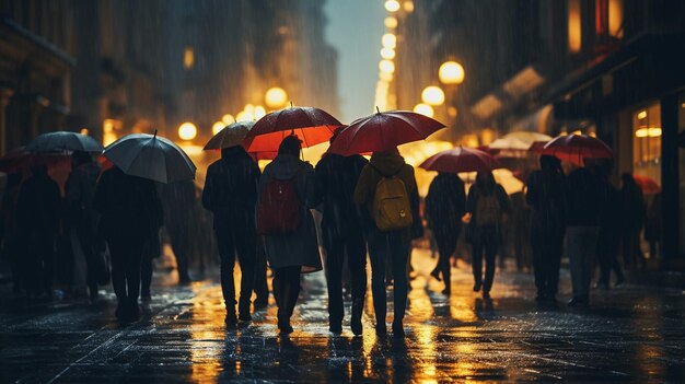 Premium AI Image | people walking through the rain Premium AI Image | people walking through the rain