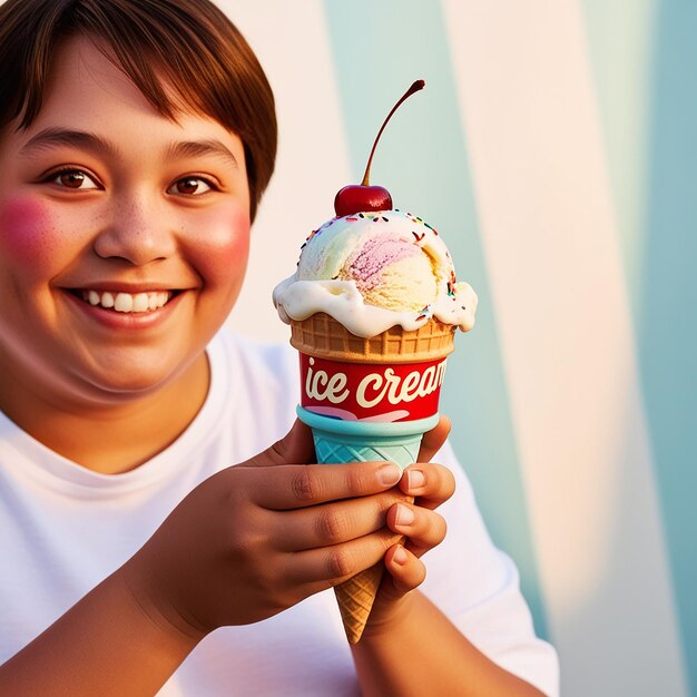 A Person Holds Up An Ice Cream Cone With The Word Ice Cream On It