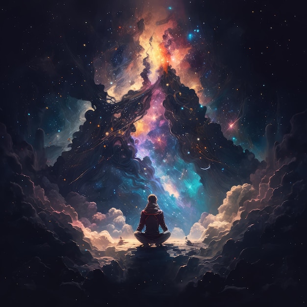 Premium AI Image | Person Meditating In Deep Space Generative AI Premium AI Image | Person Meditating In Deep Space Generative AI