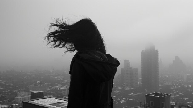 Premium Photo A Person Stands On The Rooftop Of A Building Back Turned To The Camera As They