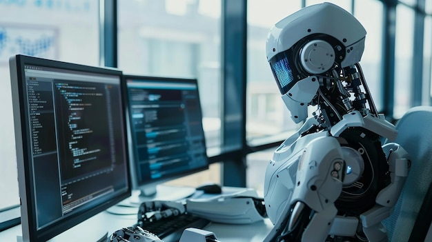 Photo of a Artificial intelligence robot using computer software for gpt binary coding | Premium ...