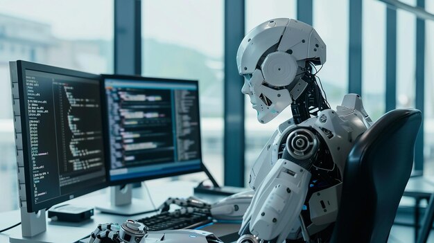 Premium Photo | Photo of a Artificial intelligence robot using computer ...