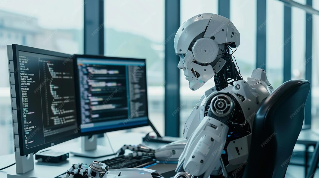 Premium Photo | Photo of a Artificial intelligence robot using computer software for gpt binary ...