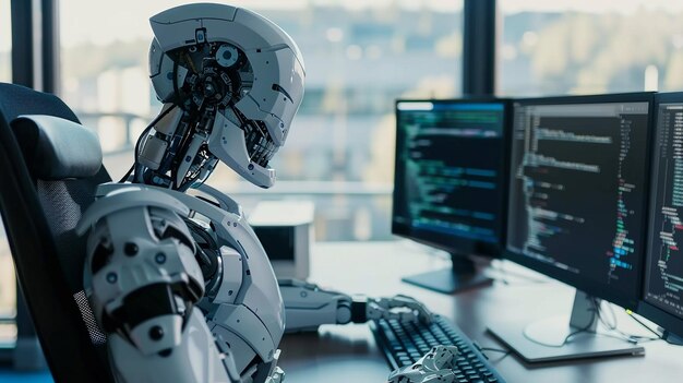 Photo of a Artificial intelligence robot using computer software for ...