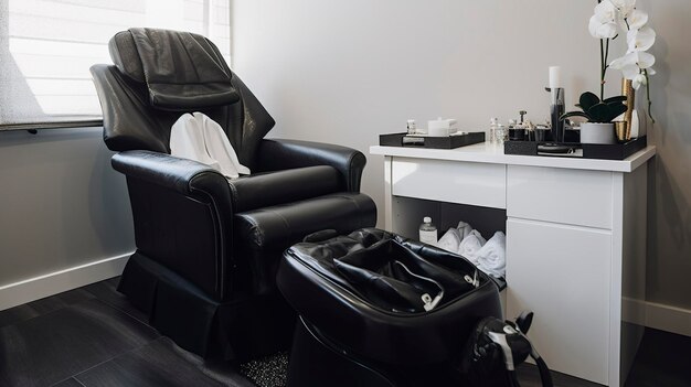 Premium Ai Image A Photo Of A Beauty Salon Massage Chair With Clients Robes And Slippers