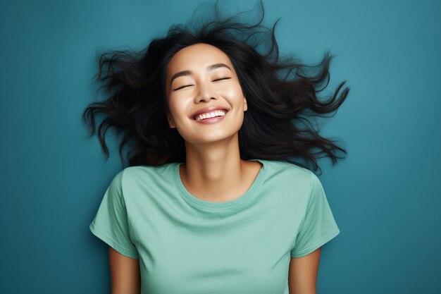 Photo casual happiness asian female woman smiling cheerful in green ... Photo casual happiness asian female woman smiling cheerful in green ...
