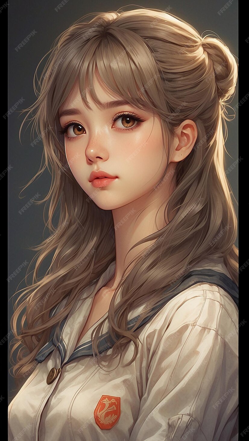 Premium Photo Photo Cute Kawaii Anime Style Young Girl Portrait Drawn