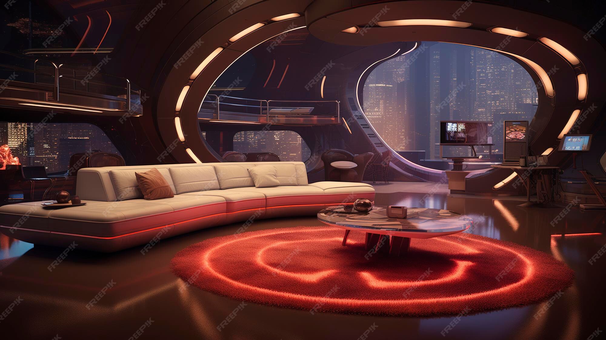Premium AI Image | A photo of a futuristic high tech entertainment room Premium AI Image | A photo of a futuristic high tech entertainment room